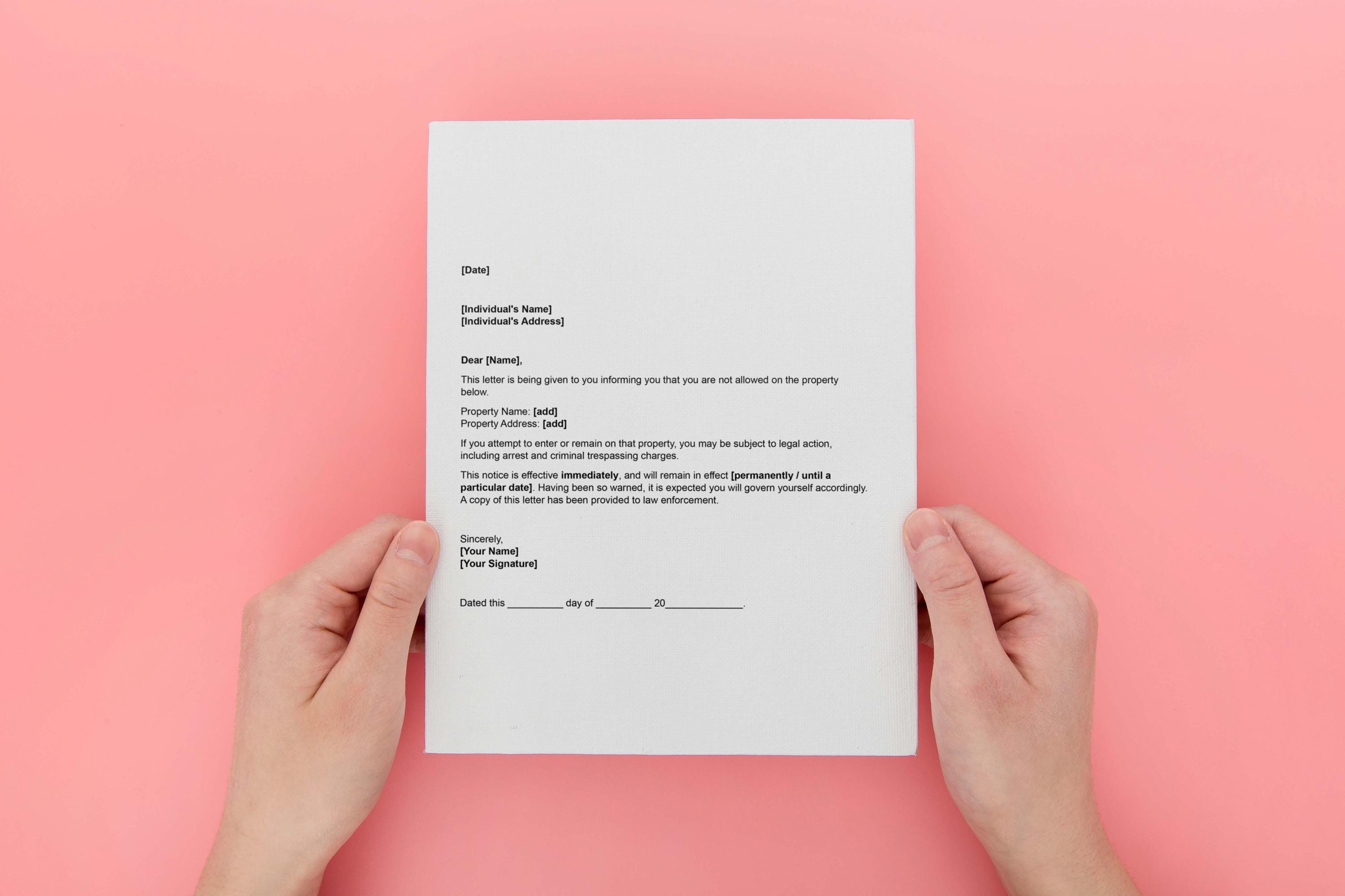 No Trespassing Letter,no Trespassing Letter Template,letter of No ...