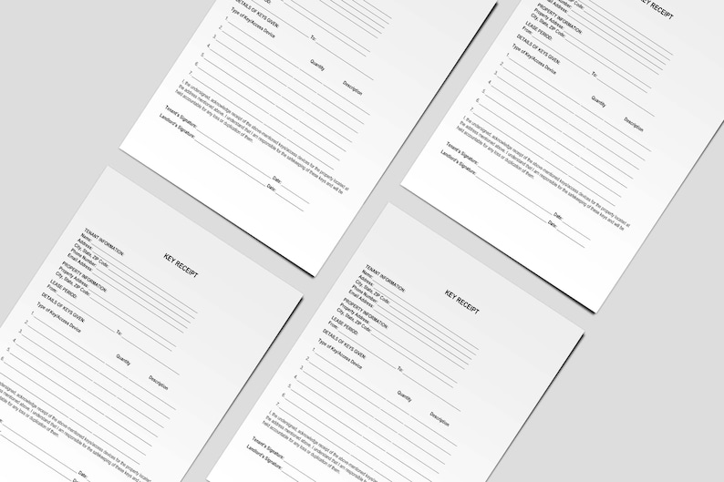 Key Receipt Form Template,key Received Form,key Receipt for Tenants,key ...