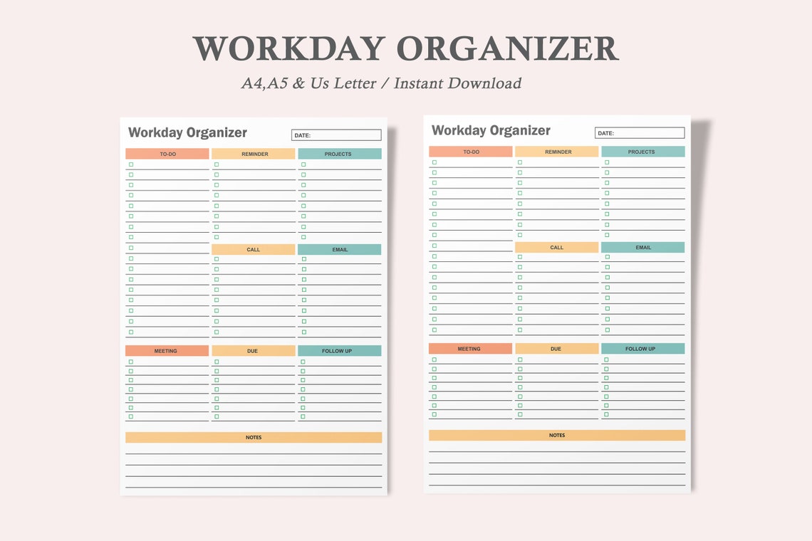 Work Day Organizerwork Plannerwork Scheduledaily - Etsy