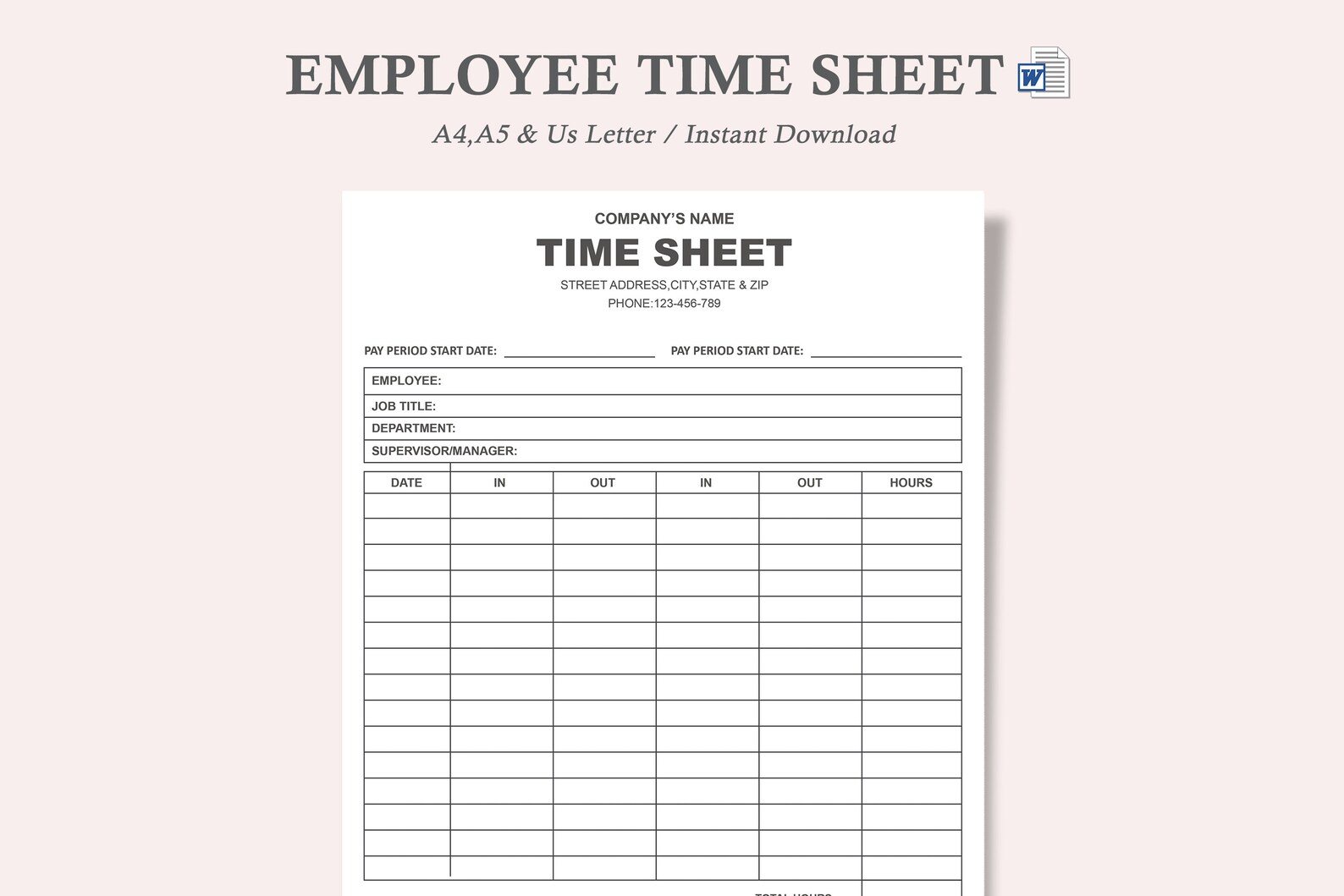Employee Timesheet,timesheet Form,timesheet for Small Business ...