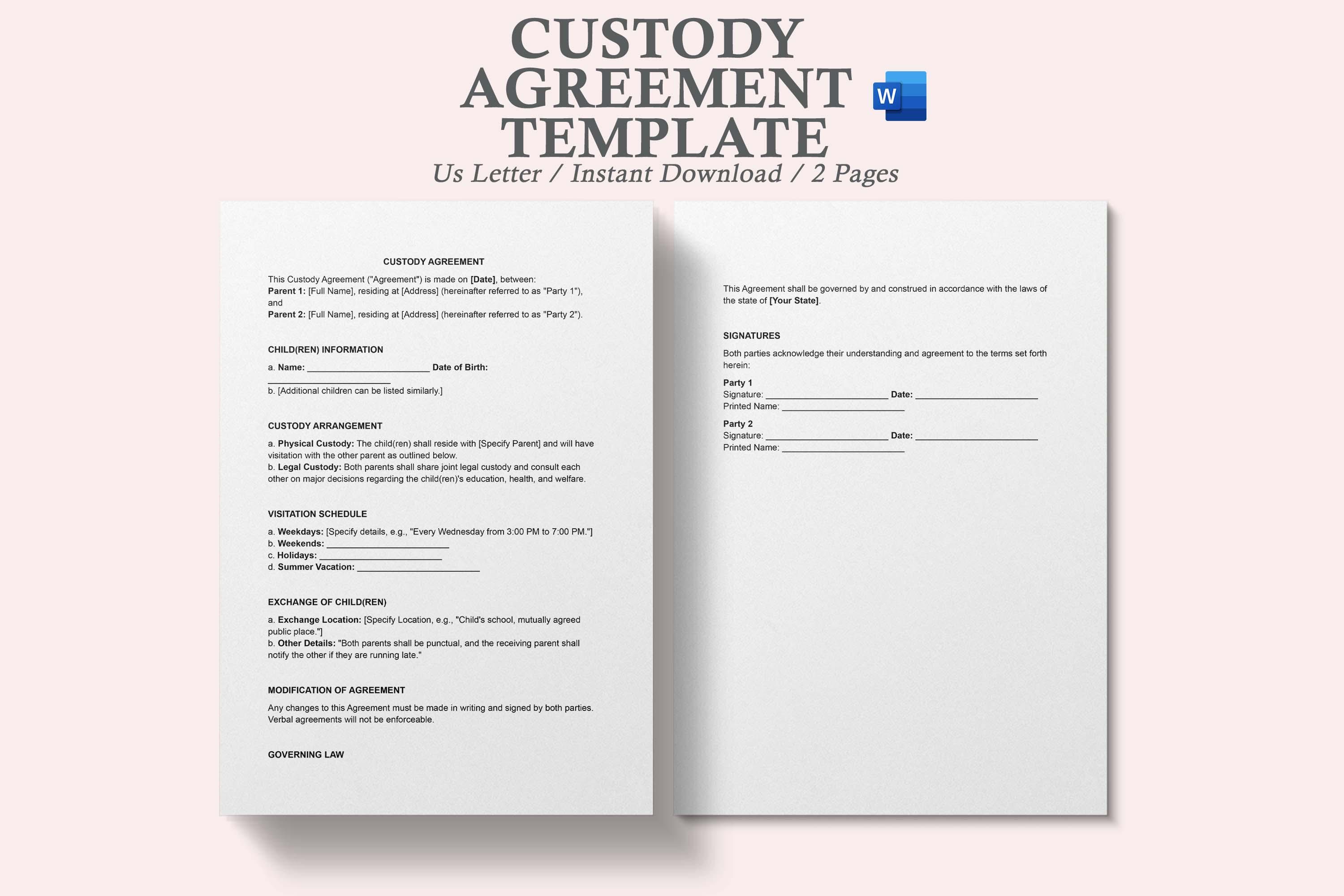 Custody Agreement Template,temporary Custody Agreement Template ...