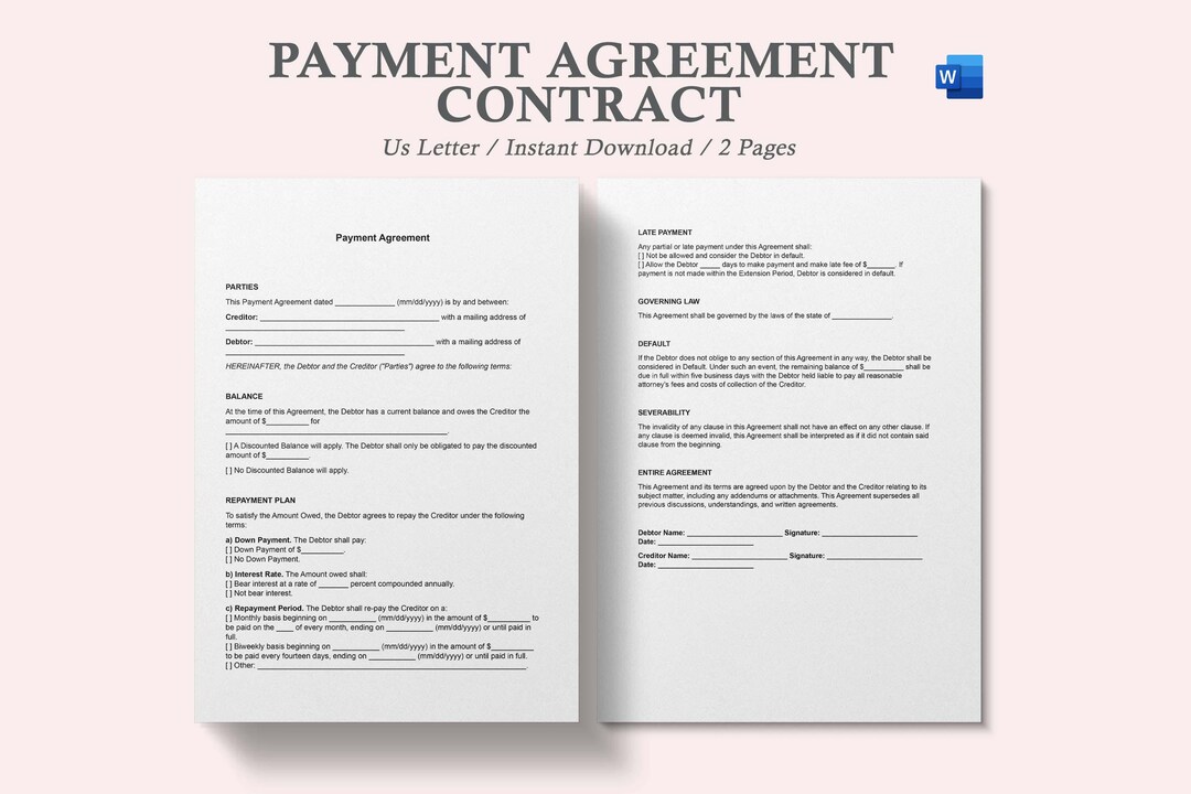 Payment Plan Contract,payment Plan Agreement,payment Contract Template ...