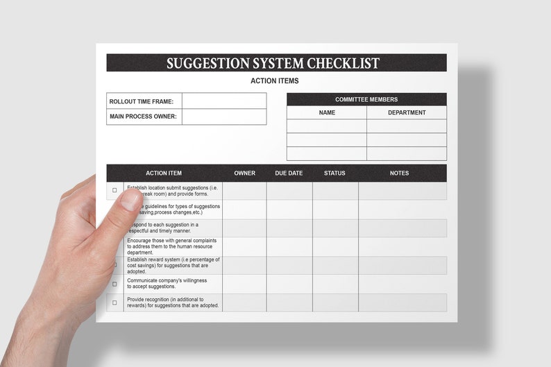 Suggestion Checklist Template,ms Word Editable Template,employee ...