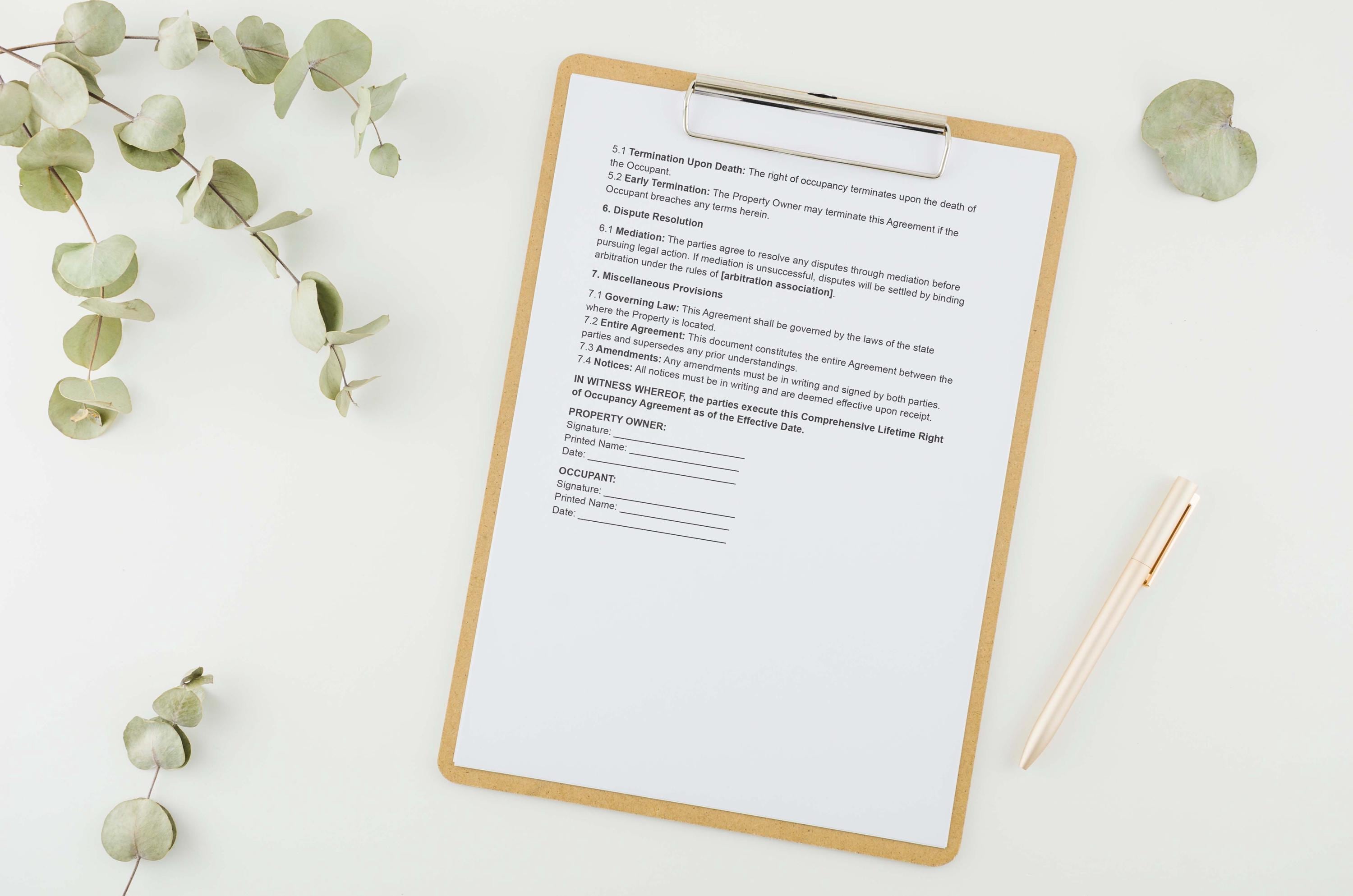 Lifetime Occupancy Agreement,right of Occupancy Agreement,right of ...