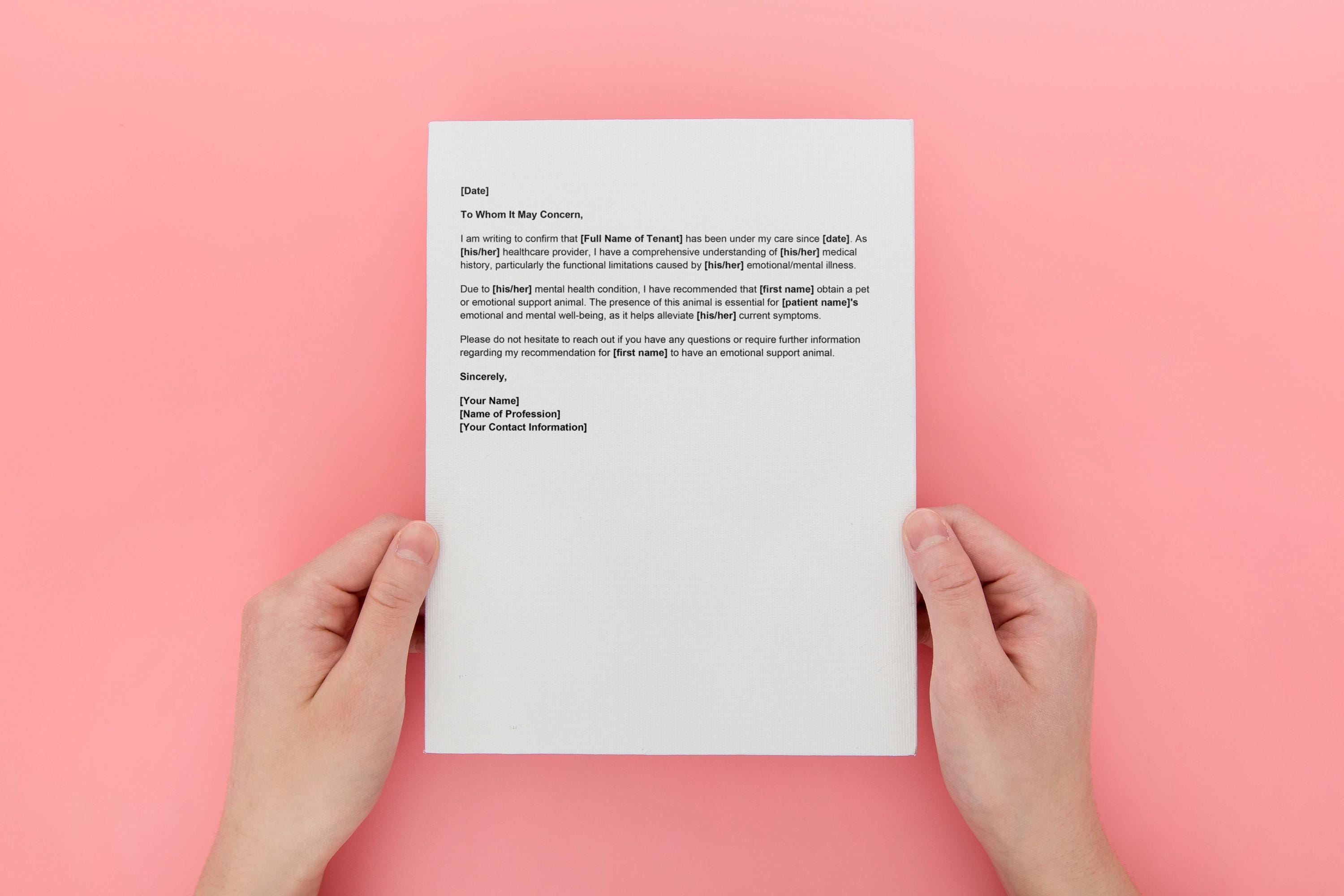 Emotional Support Animal Letter,esa Letter Template,support Animal ...