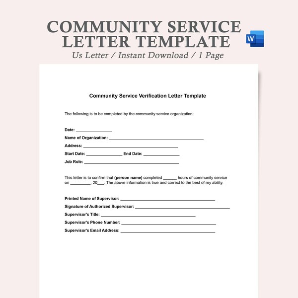 Community Service Letter Template - Etsy