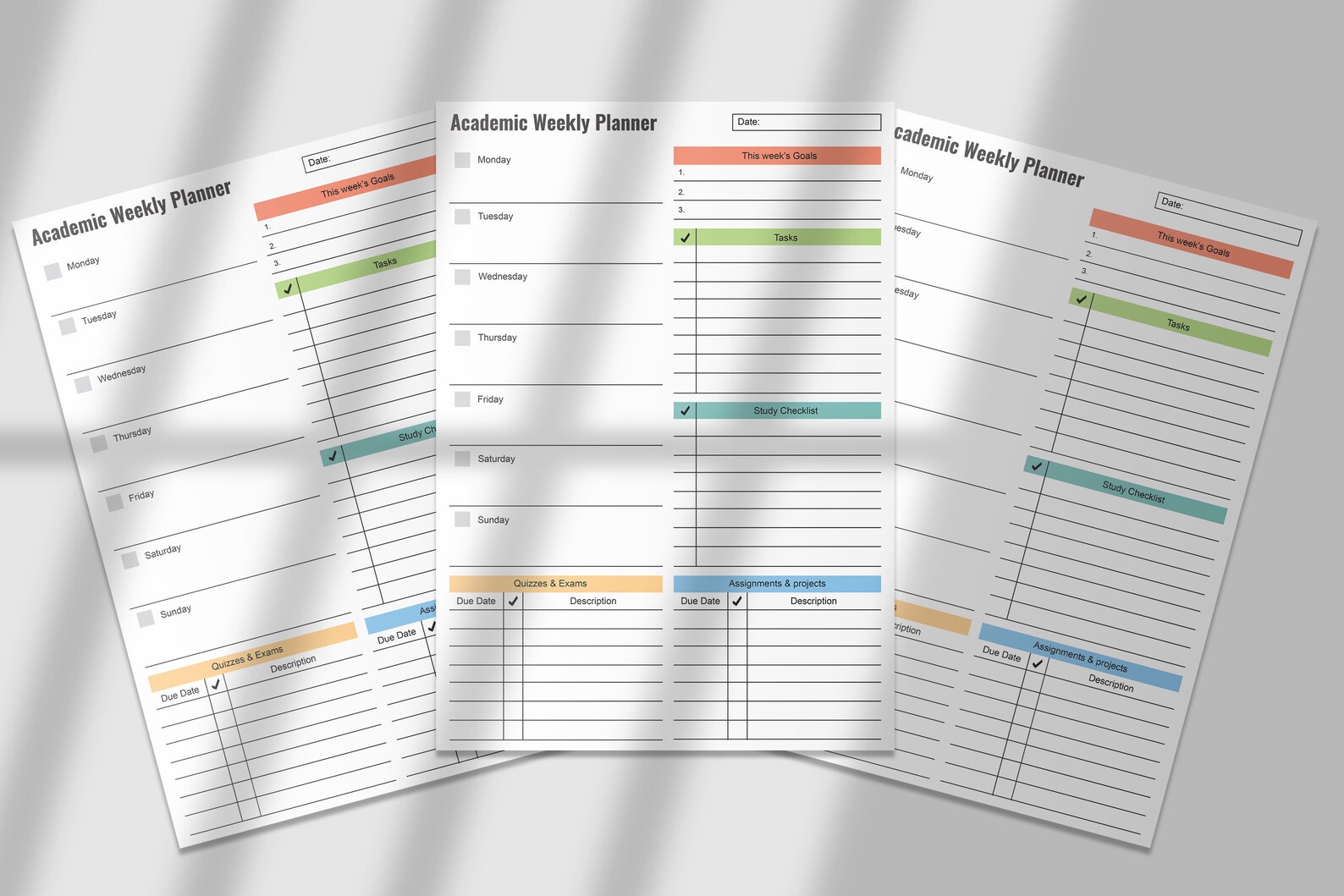 Academic Weekly Planner,student Planner,printable Weekly Insert,weekly ...