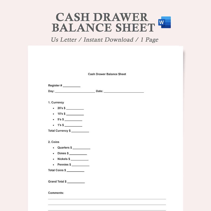 Cash Drawer Count Sheet - Etsy