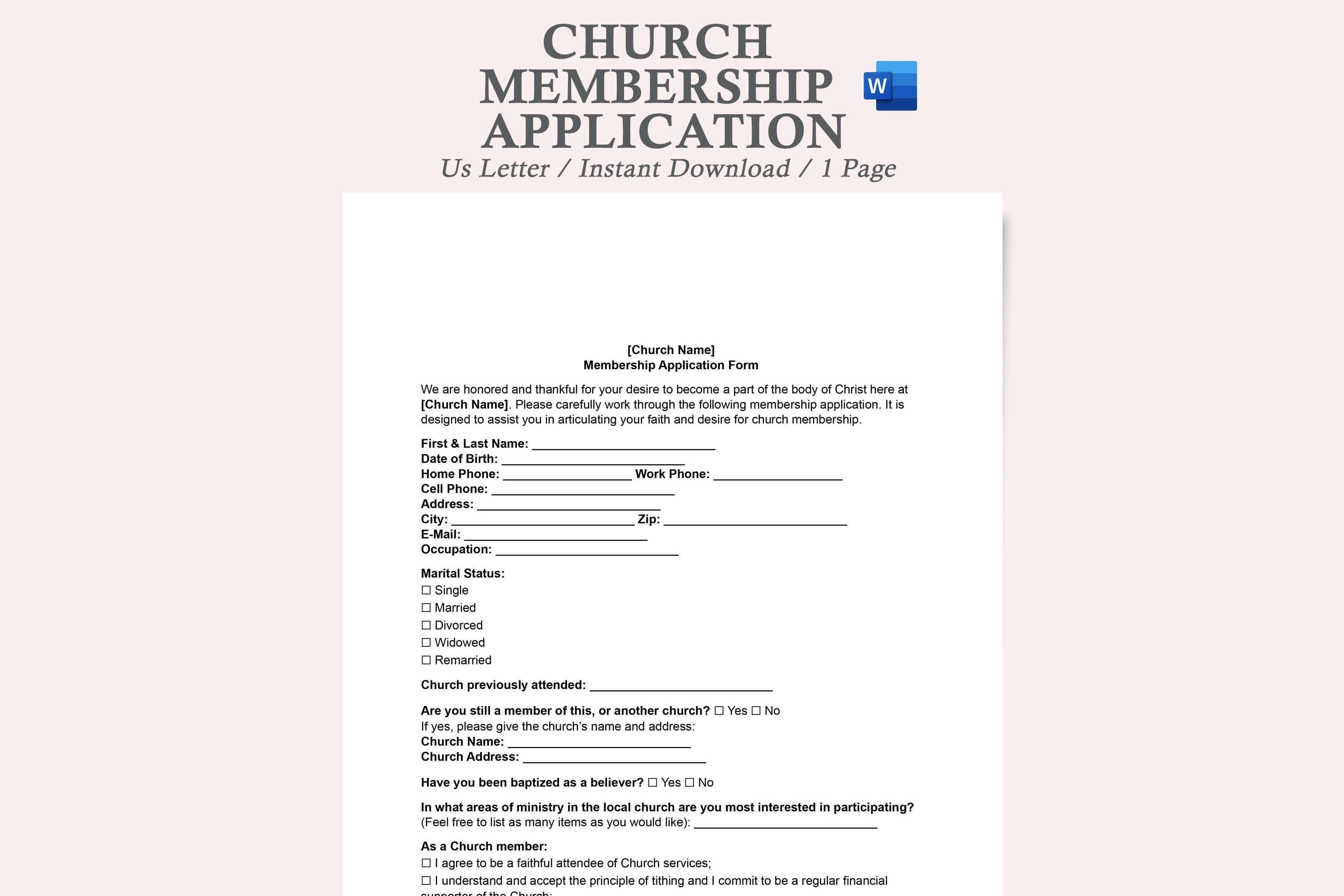 Church Membership Application,church Membership Application Form ...