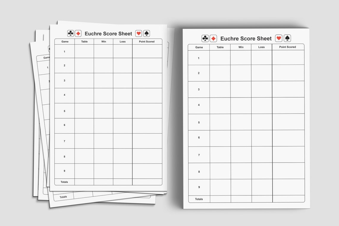 Euchre Score Sheet,euchre Score Card,euchre Rotation,euchre Tournament ...