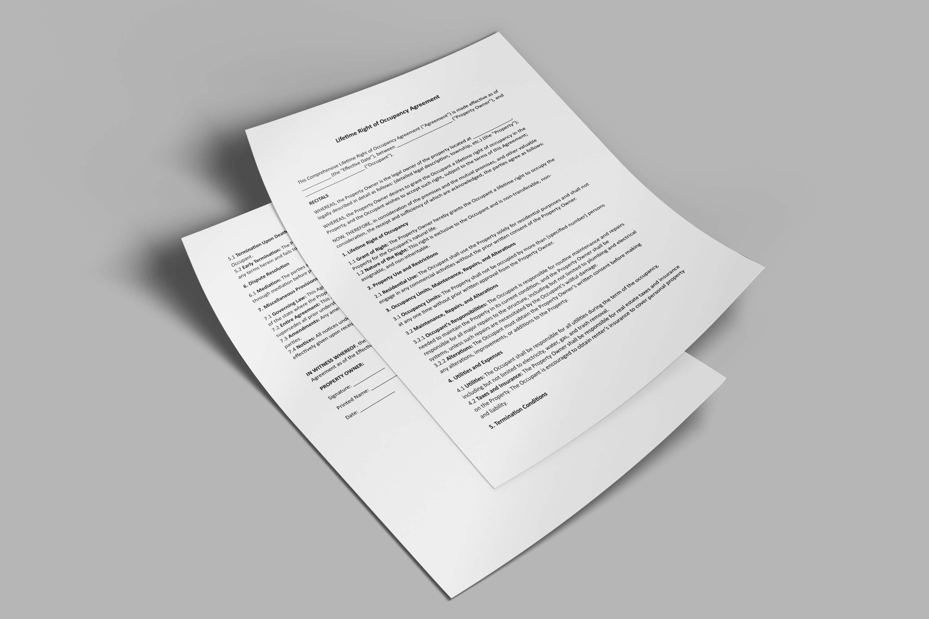 Lifetime Occupancy Agreement,right of Occupancy Agreement,lifetime ...