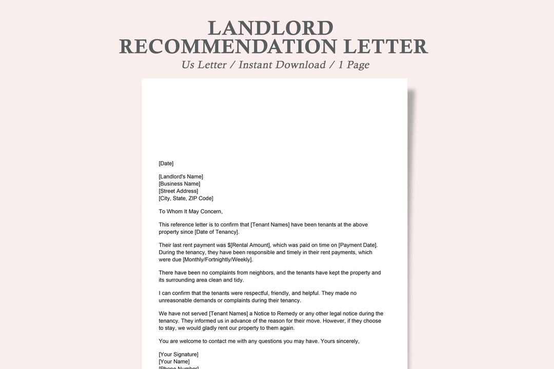 Landlord Letter of Recommendation Template,landlord Recommendation ...