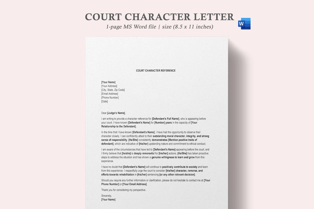 Court Character Letter,character Letter for Judge,character Reference ...