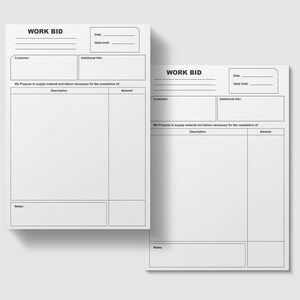 Work Bid Trackerwork Bid Printablejob Proposalcompany | Etsy