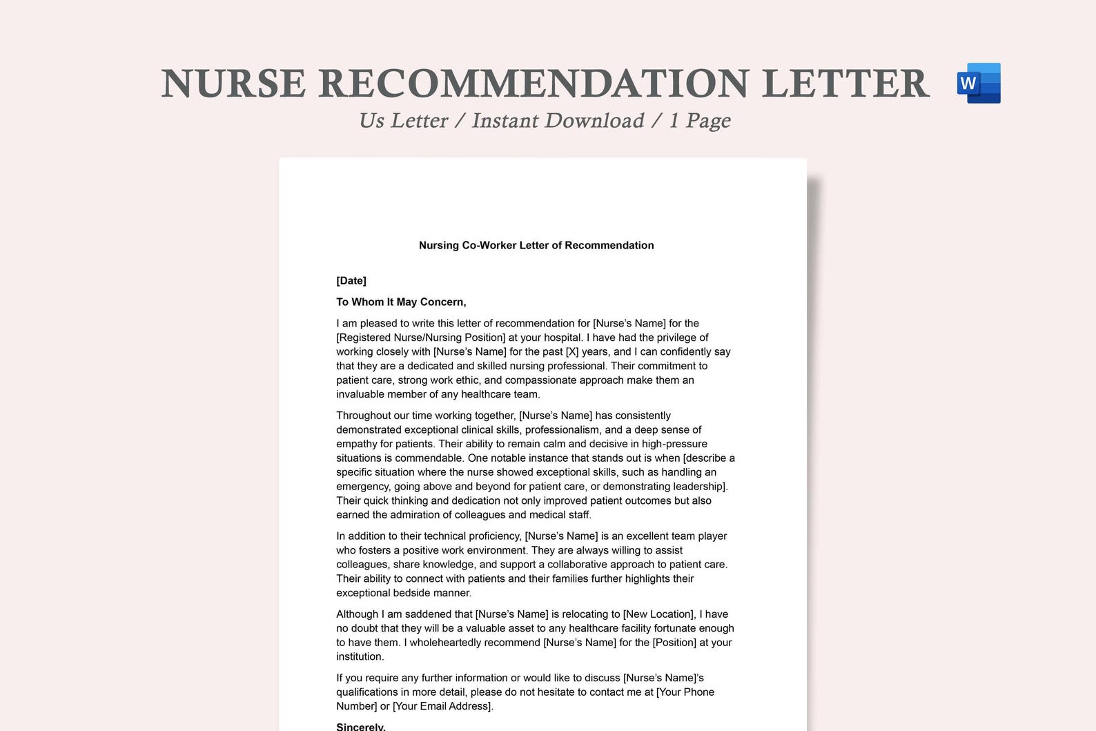 Nurse Recommendation Letter Template,letter of Recommendation for a ...