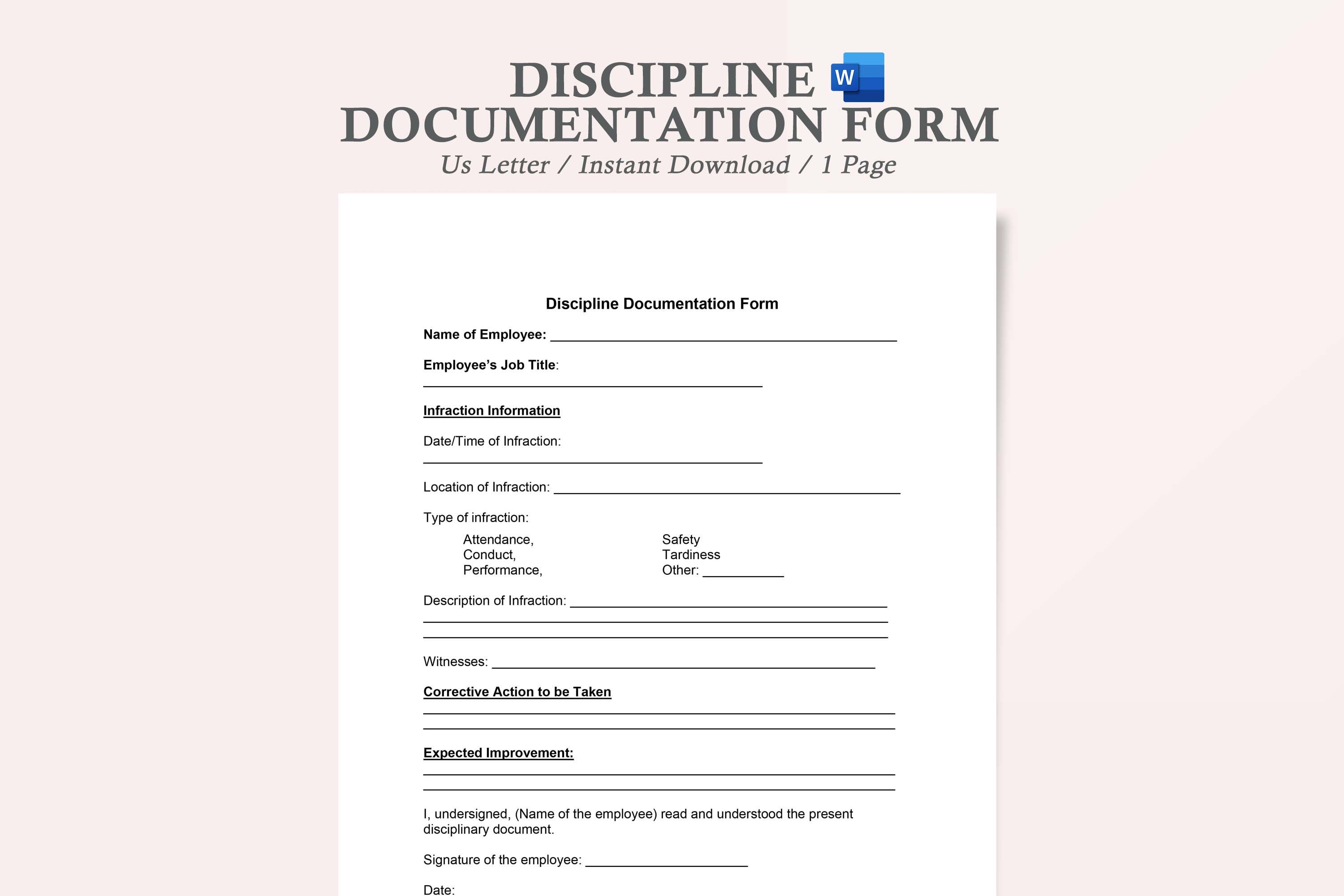 Disciplinary Action Form,employee Discipline Form,employee Written ...