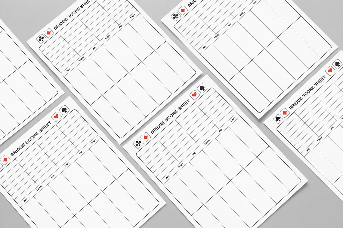 Bridge Score Sheet,bridge Score Sheet Printable,bridge Score Sheet ...