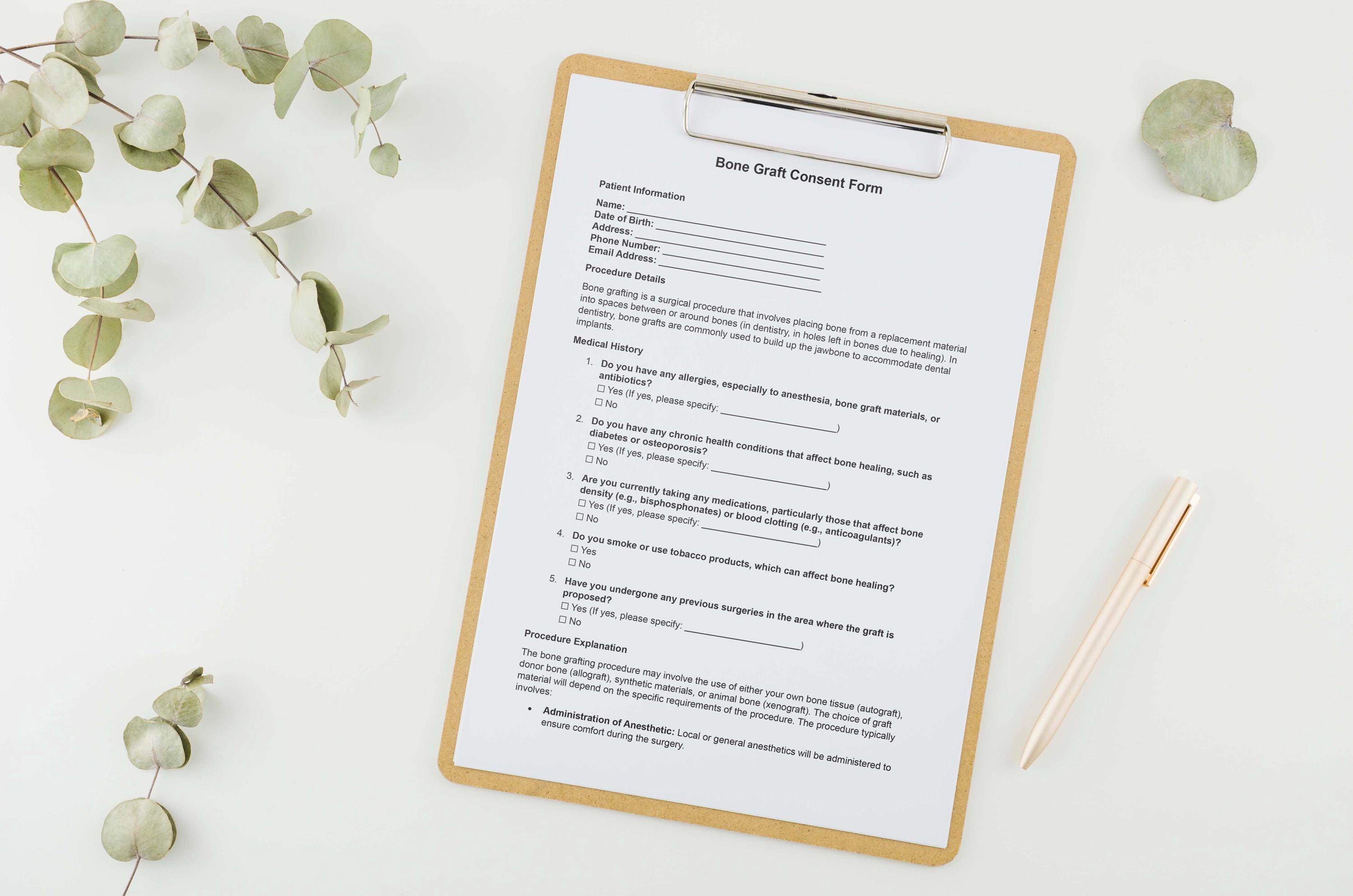 Bone Graft Consent Form,consent Form for Bone Graft,dental Bone Graft ...