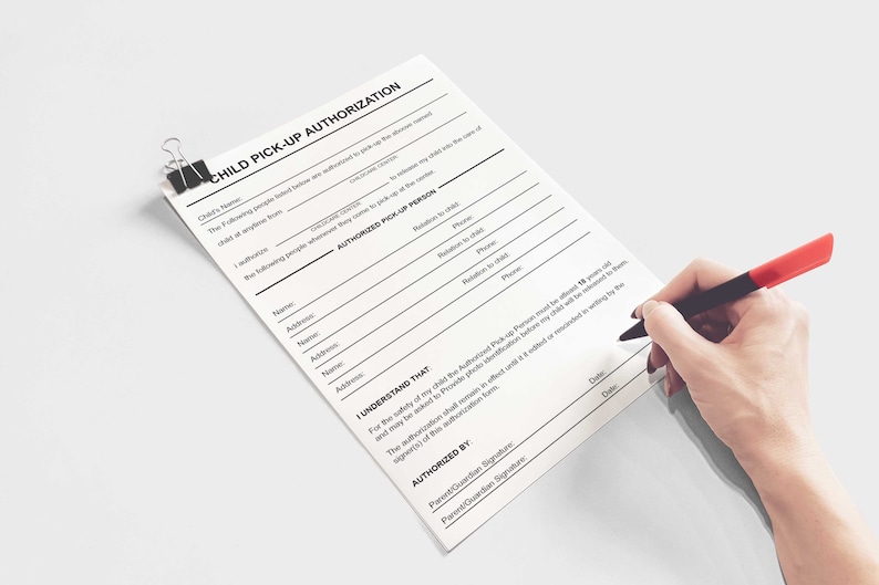 Child Pick-up Form,daycare Forms,daycare Provider,childcare Forms,child ...