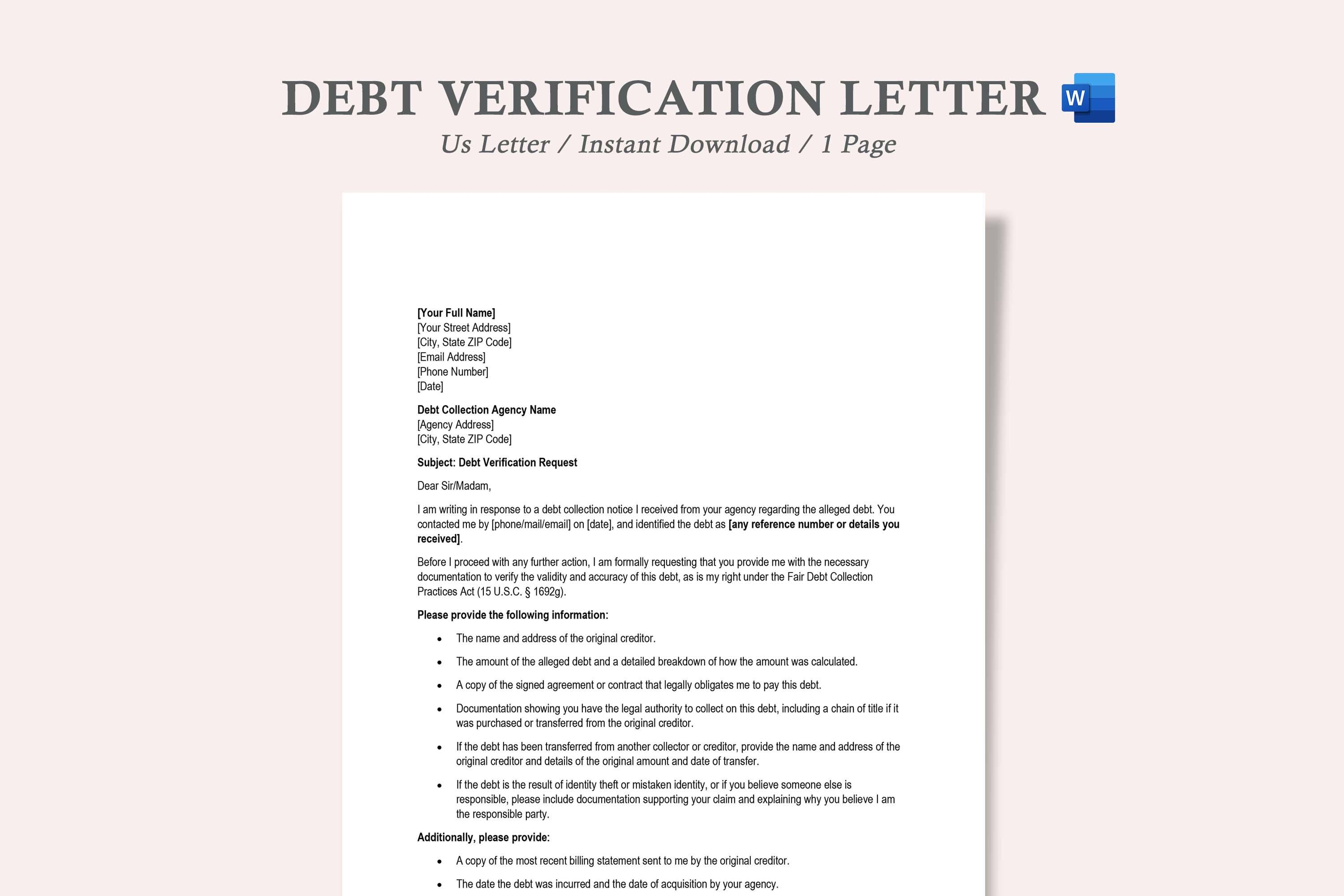 Debt Verification Letter Template,debt Verification Letter,letter of ...