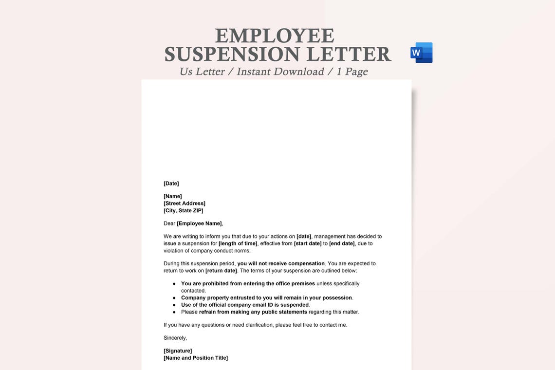 Employee Suspension Letter,letter of Suspension Template,staff ...