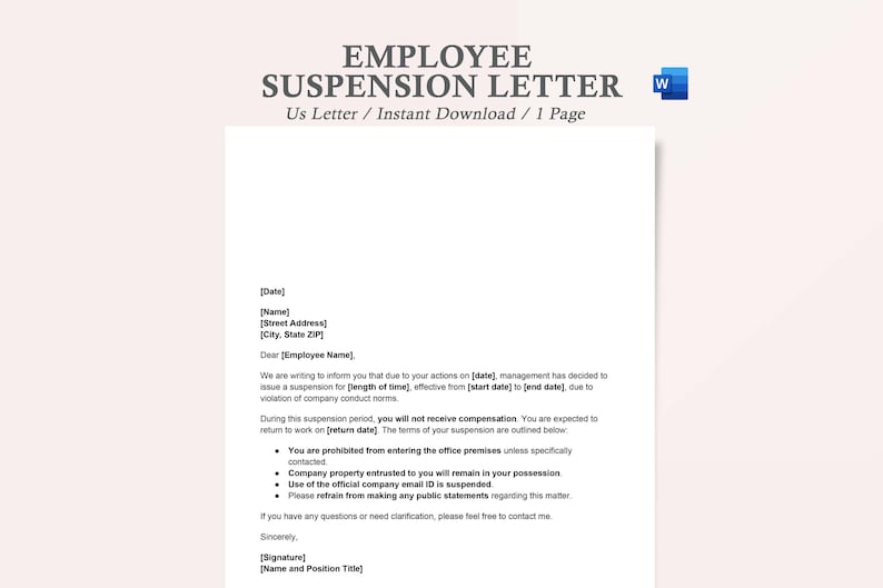 Employee Suspension Letter,letter of Suspension Template,staff ...