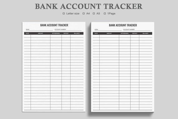 Bank Account Trackerbank Account Infoaccount Trackeraccount | Etsy