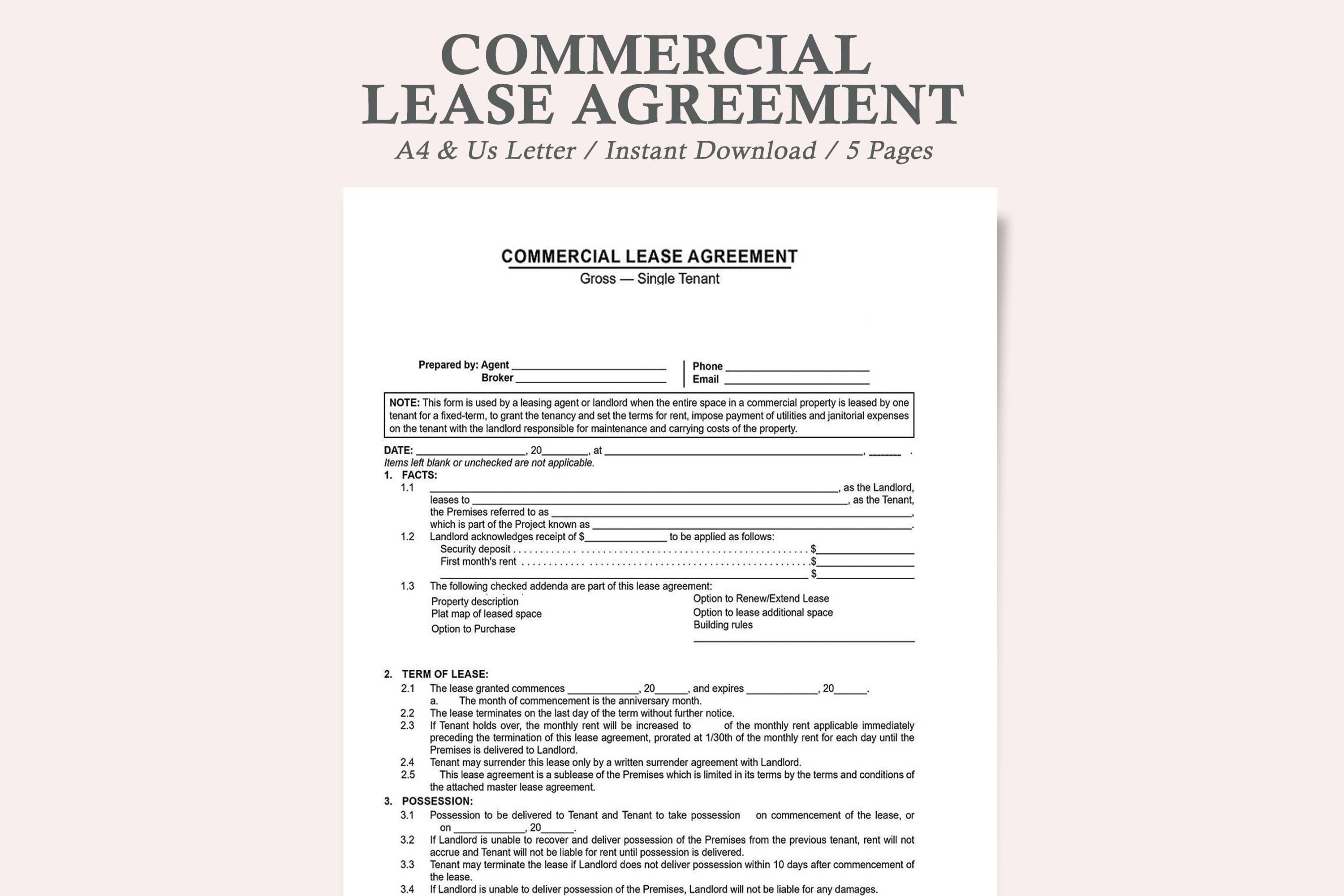 Printable Commercial Lease Agreement Commercial Lease Agreement: Free
