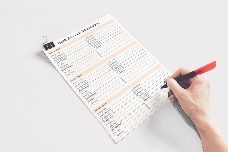 Bank Account Tracker,bank Account Info,bank Account Log,account Info ...