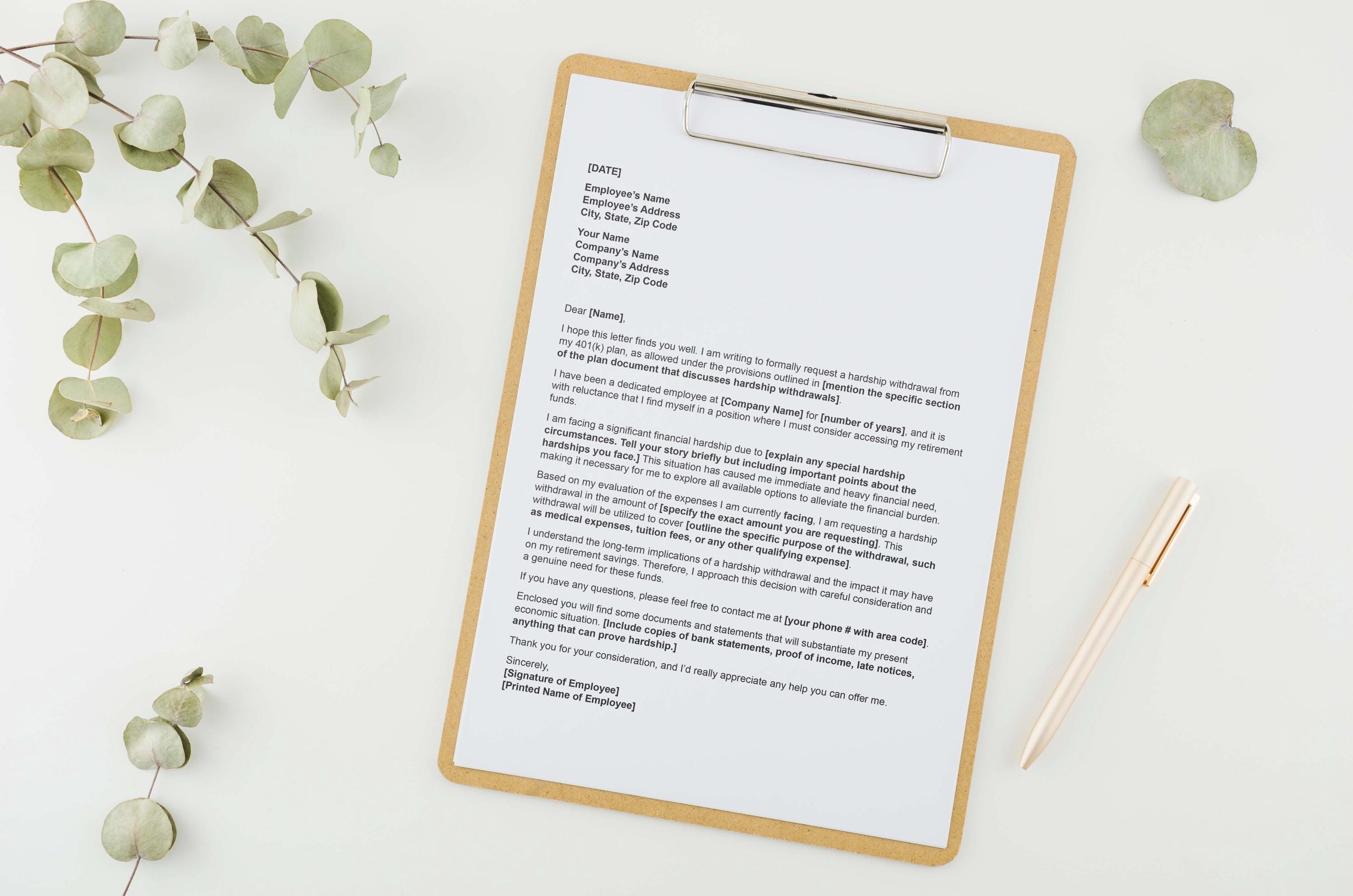 Example 401k Hardship Withdrawal Letter,401k Hardship Withdrawal Letter ...