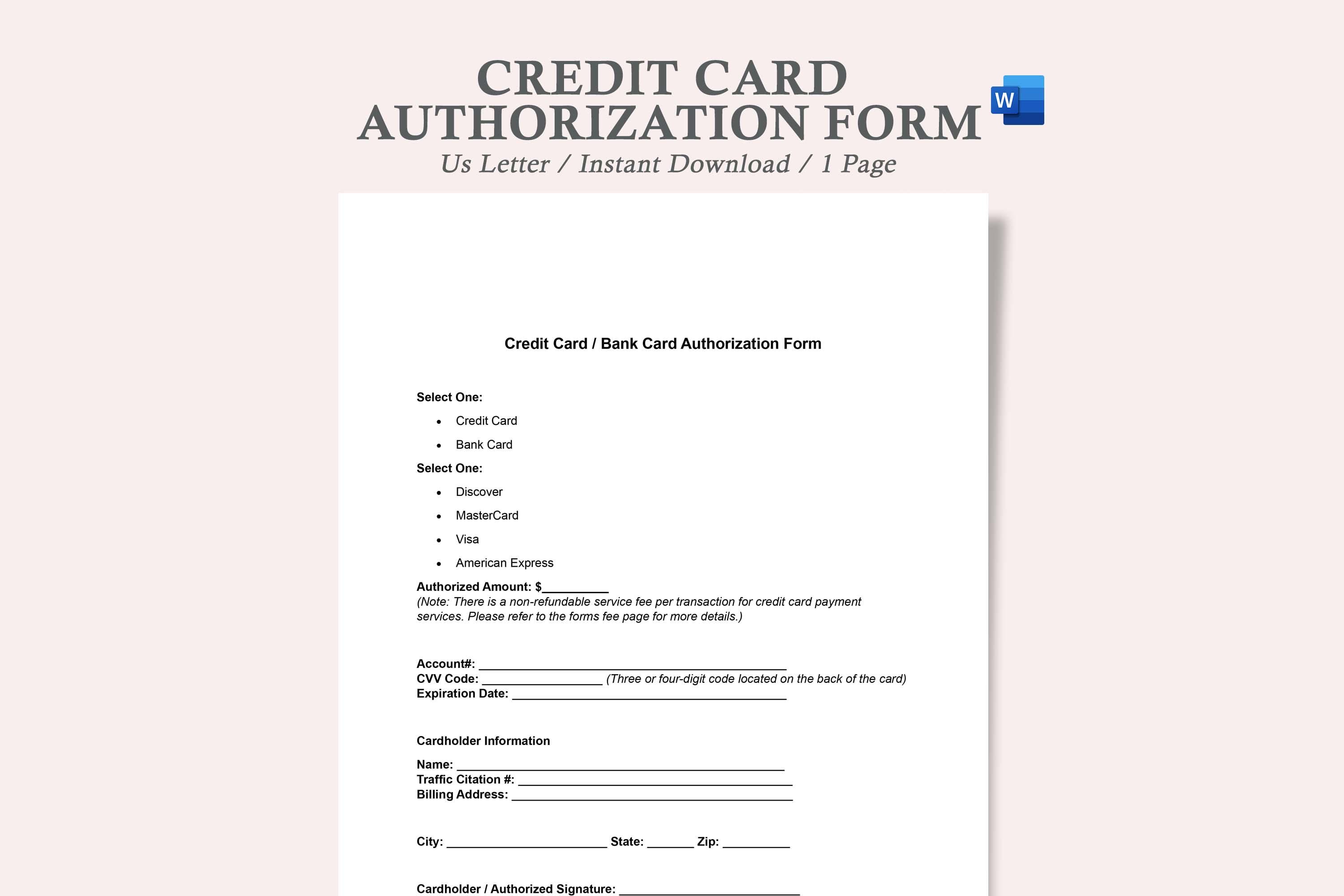 Credit Card Authorization Form,credit Card Authorization Form Template ...