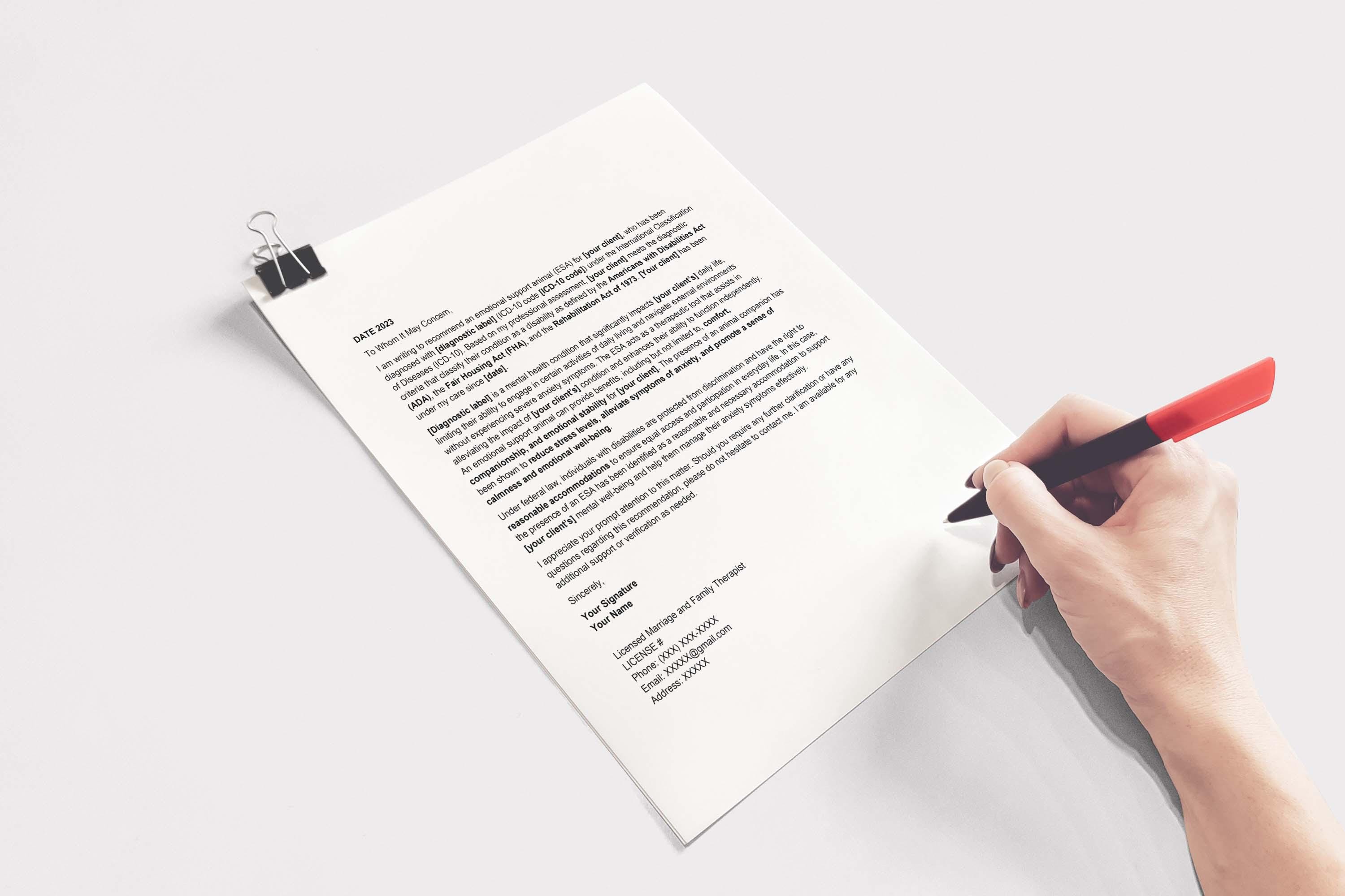 Emotional Support Animal Letter,esa Letter,esa Letter Template,support ...