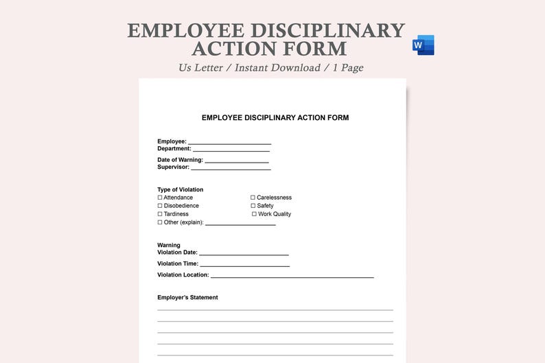 Disciplinary Action Forms,employee Warning Notice,employee Write up ...