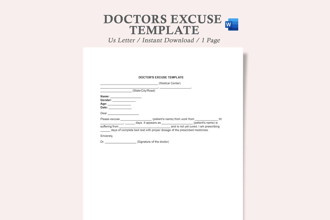 Doctor Excuse Letter,doctor Excuse Note for Work,work Excuse Letter ...