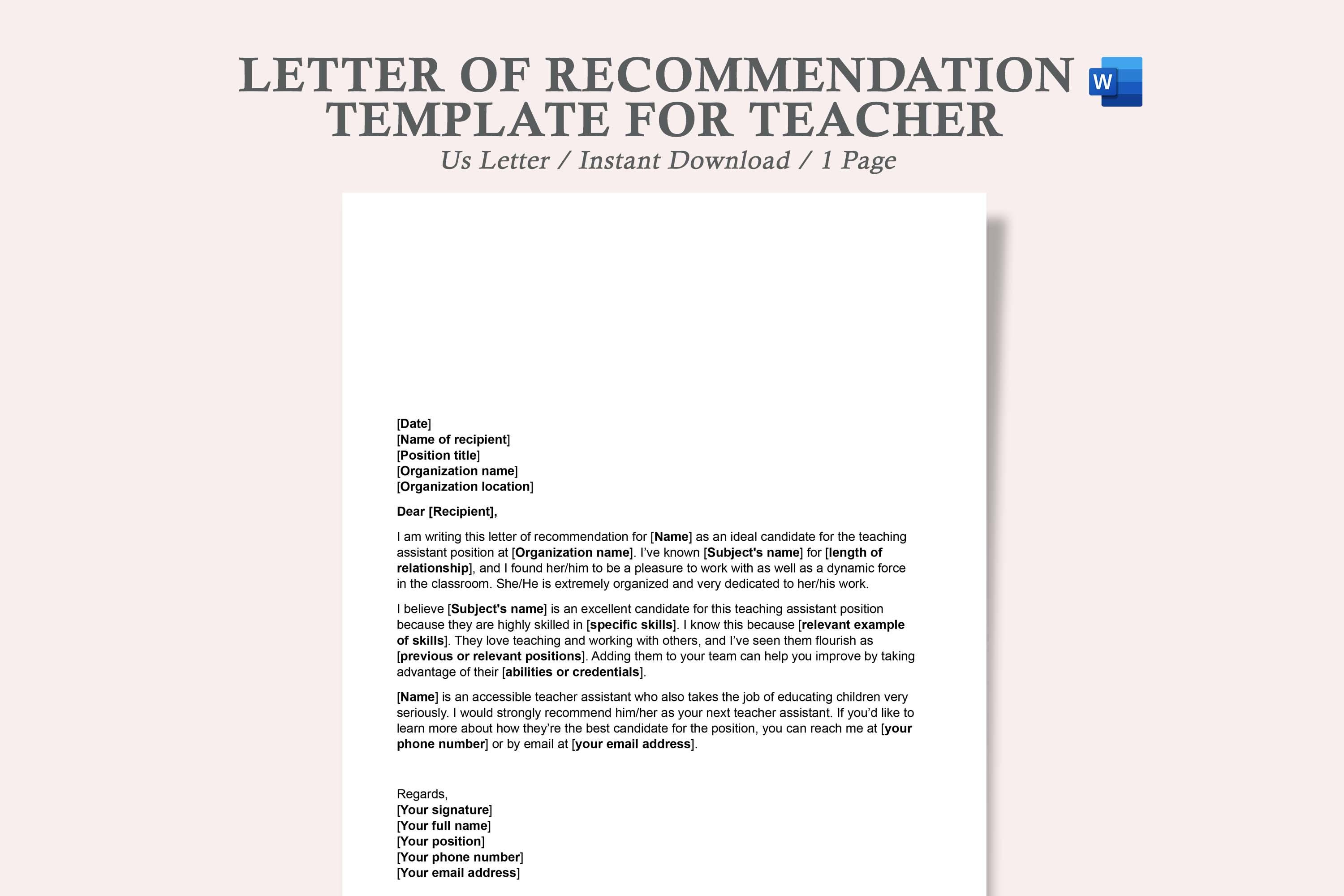 Teacher Recommendation Letter