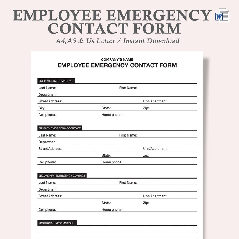 Emergency Contact List Card - Etsy