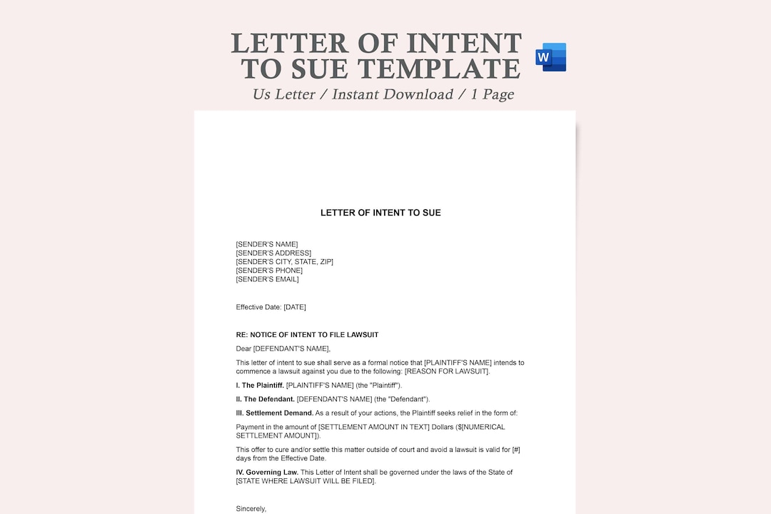 Letter of Intent to Sue Template,letter of Intent to Sue,intent to Sue ...