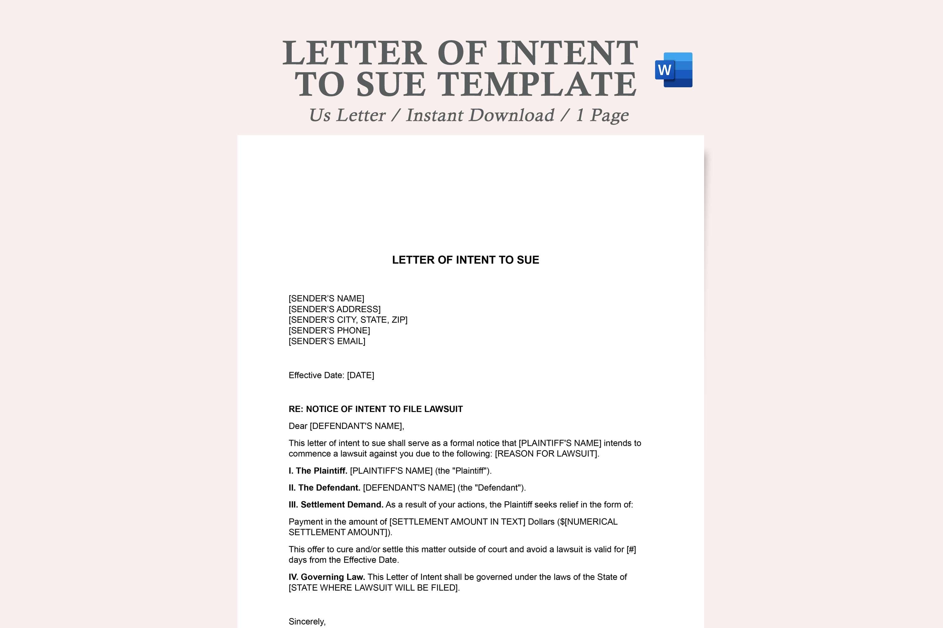 Letter of Intent to Sue Template,letter of Intent to Sue,intent to Sue ...