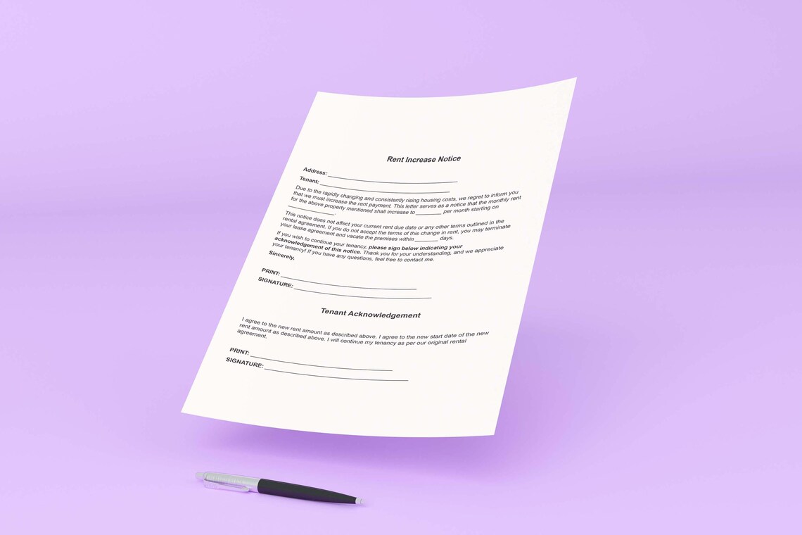 Rental Increase Notice,rental Increase Notice Template,rent Raise ...