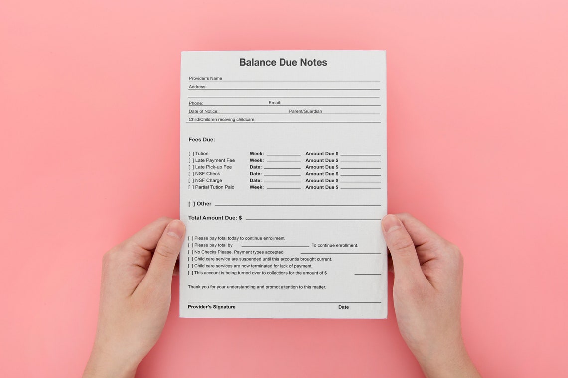 Balance Due Form,balance Due Notice,daycare Payment Form - Etsy