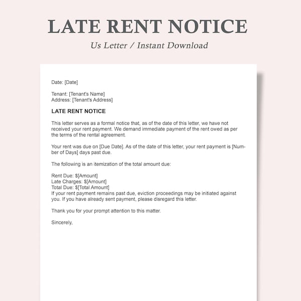 Late Rent Notice Template - Etsy