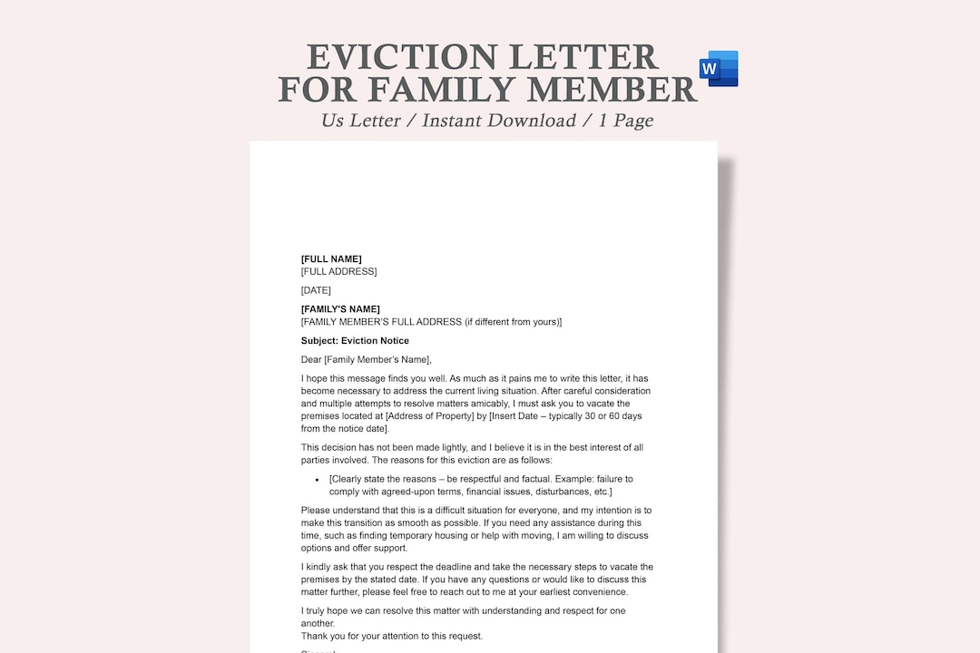 Eviction Letter for Family Member,letter of Eviction for Family Member ...