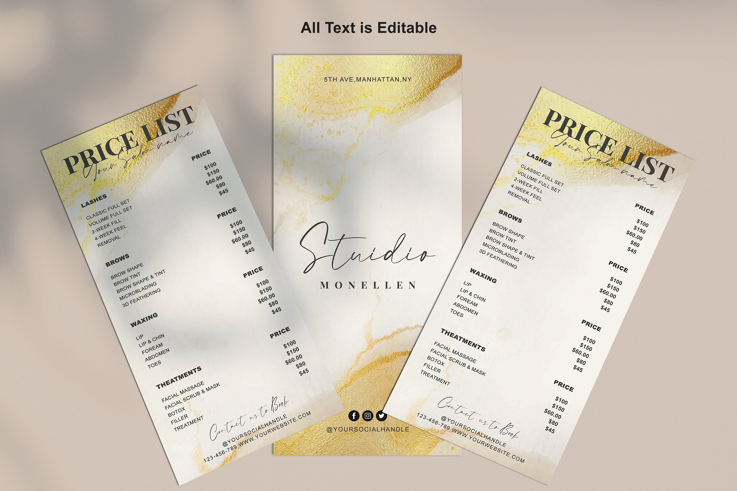 Gold Price List Template,editable Price List Template,salon Price List ...