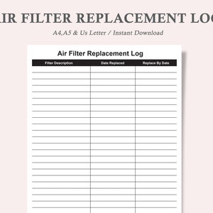 Filter Replacement Log,air Filter Log,air Filter Planner,ac Filter Log ...