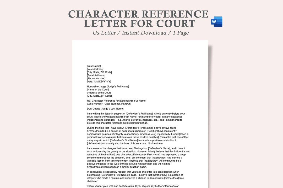 Court Character Reference Letter,character Statement for Court,court ...