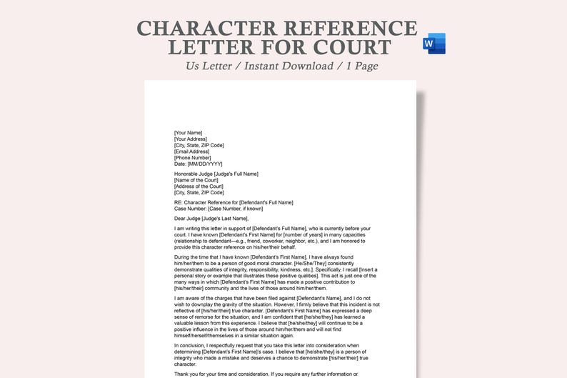 Court Character Reference Letter,character Statement for Court,court ...