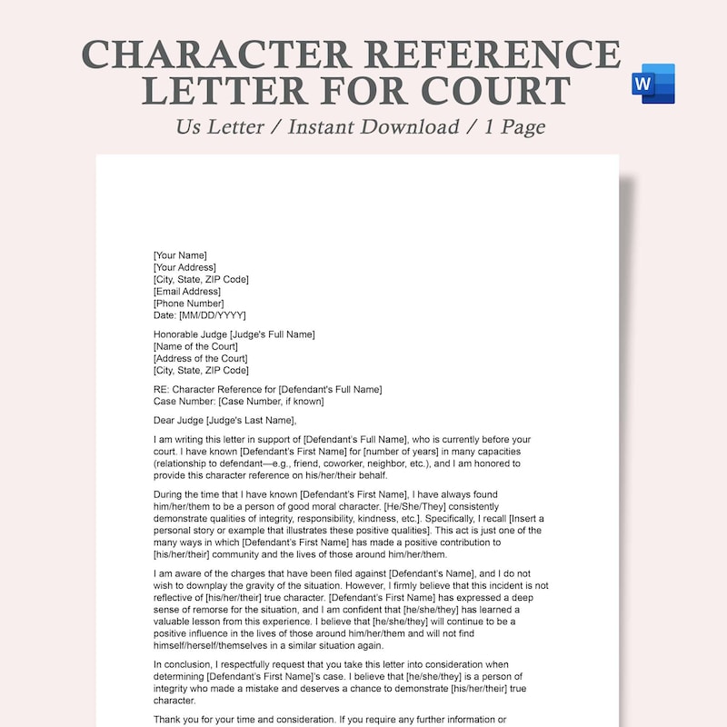 Court Character Reference Letter - Etsy