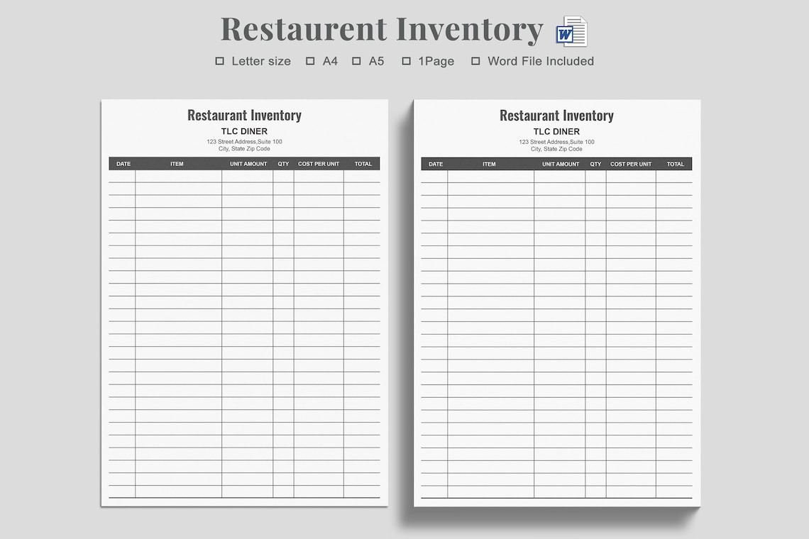 Inventaire de restaurant inventaire de nourriture inventaire | Etsy