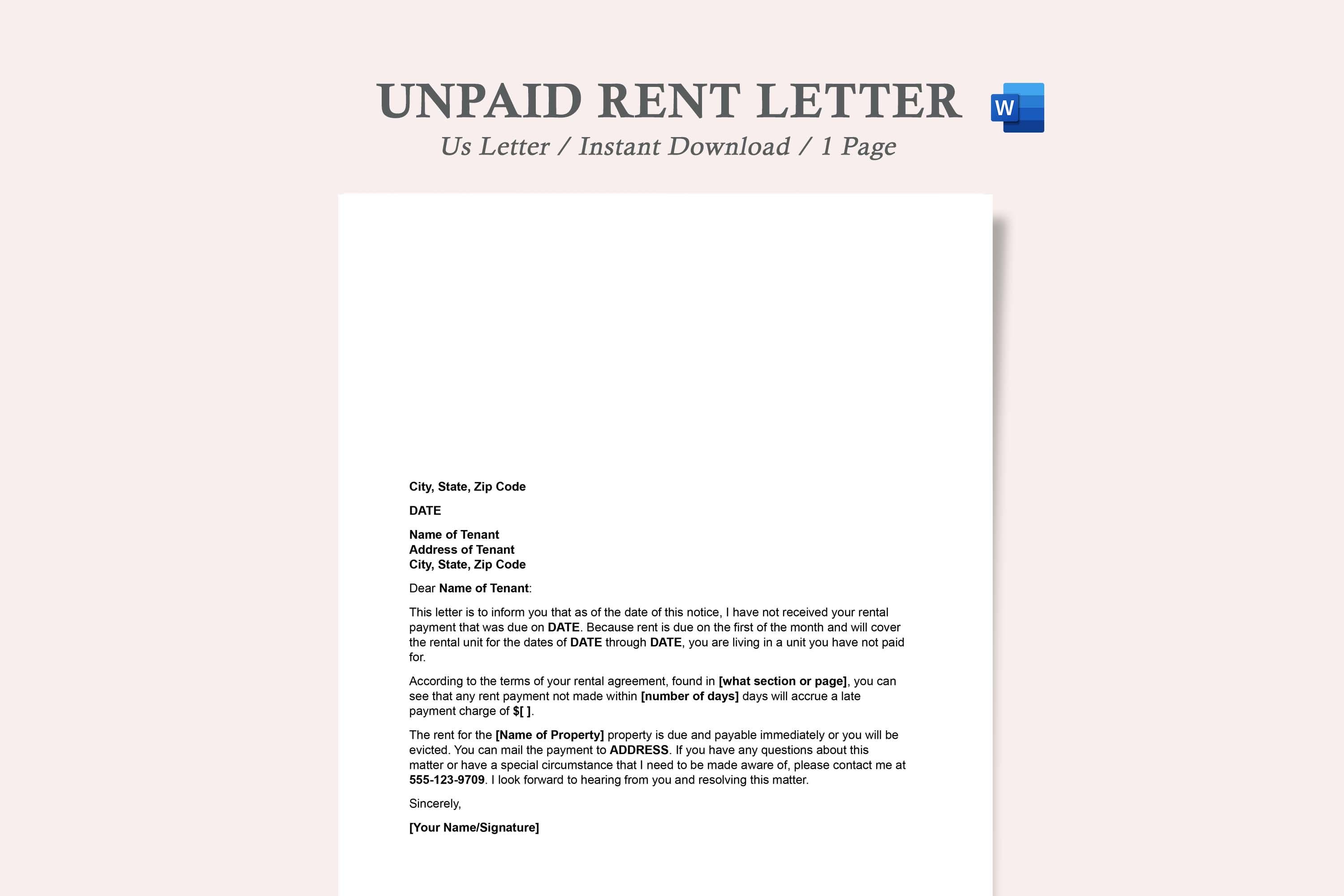 Unpaid Rent Letter,demand Letter for Unpaid Rent,landlord Letter of Demand for Unpaid Rent ...