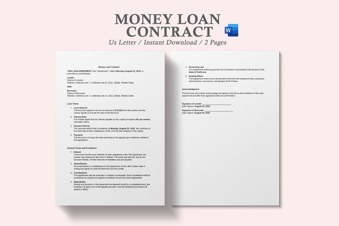 Money Loan Agreement Template,money Loan Contract Template,money Loan ...